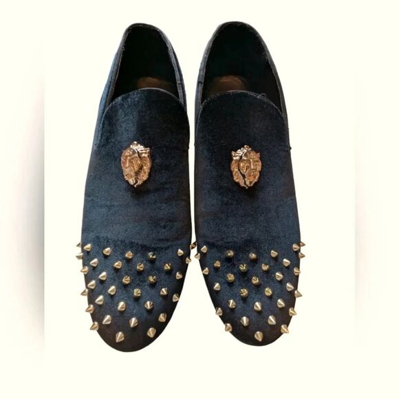 Shoes | Royal Shoes In Black Wgold Spikes Lion Head Red Bottom Slipon ...